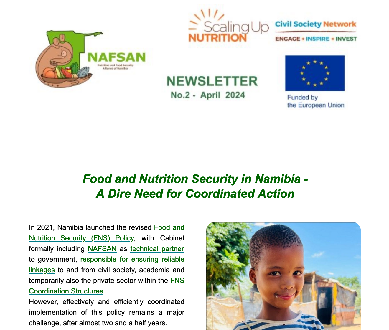 Nutrition and Food Security Alliance of Namibia – NAFSAN